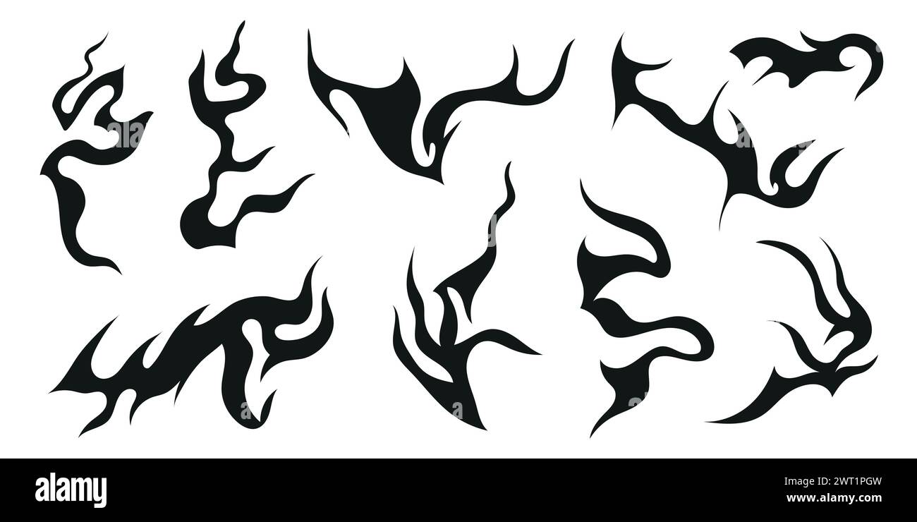 Vector set of y2k style design elements, scars, fire flames, cracks ...