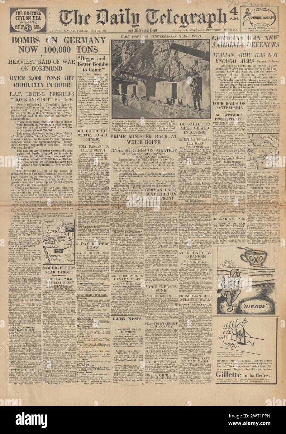 1943 The Daily Telegraph front page reporting German forces sent to ...