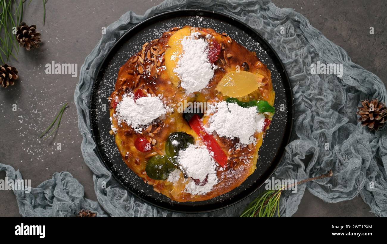 Bolo Rei or Kings Cake is a traditional Xmas cake with fruits raisins ...