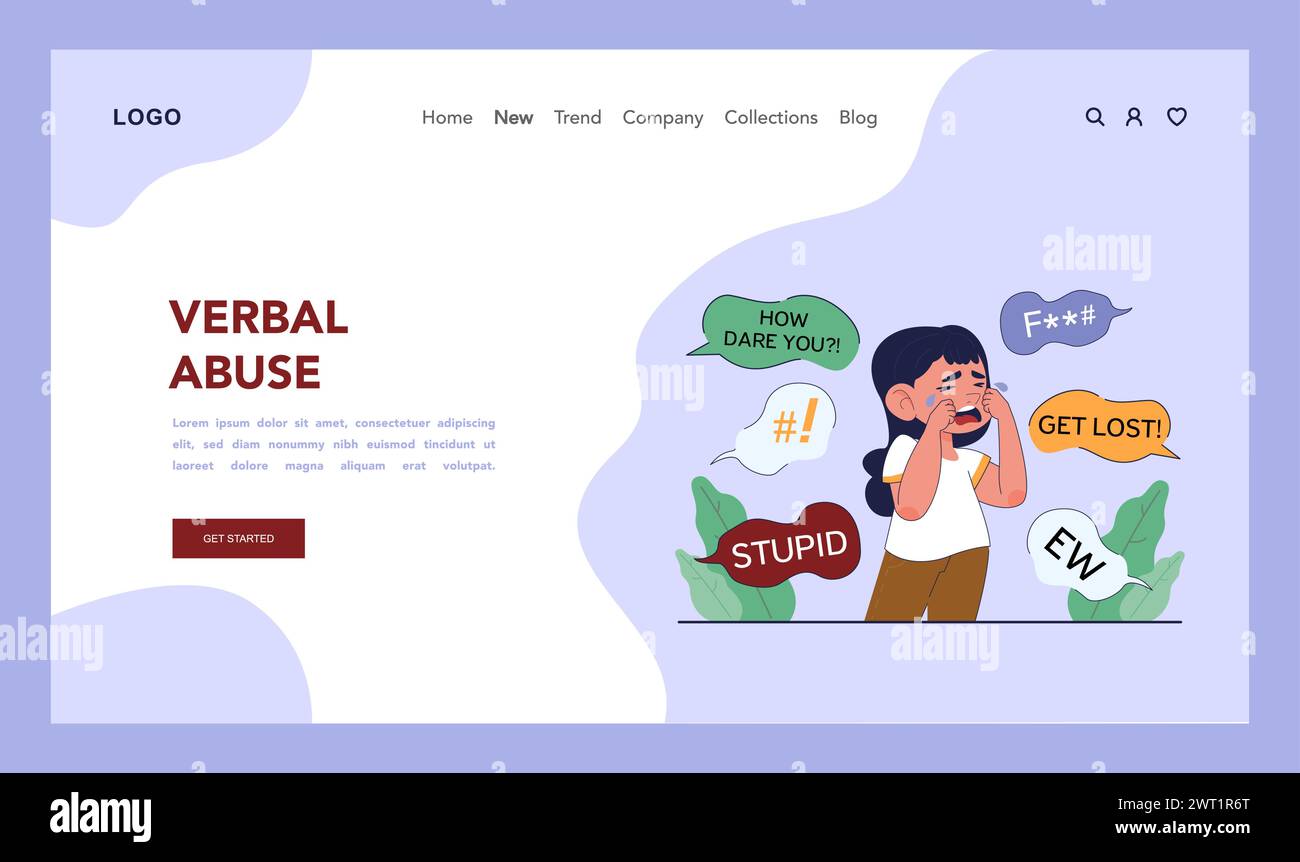 Bullying web banner or landing page. Upset victim being bullied and ...