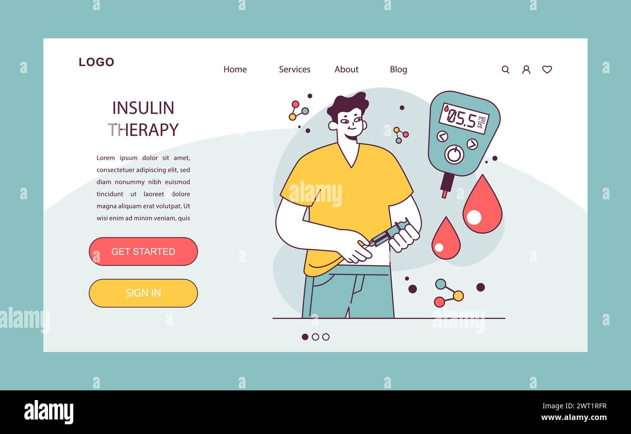 Diabetes web banner or landing page. Measuring sugar blood with glucose ...