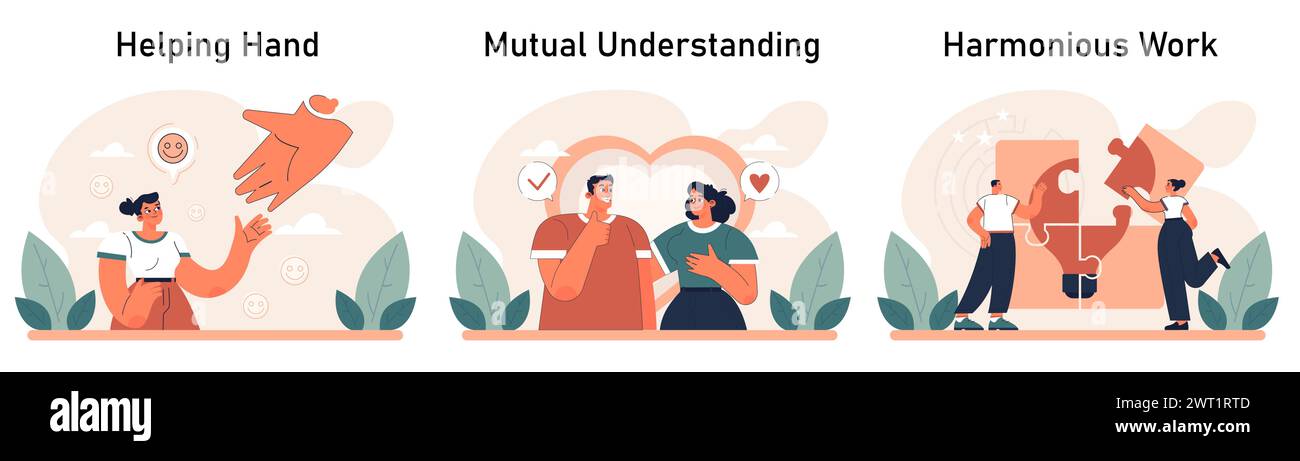 Positive relationships set. Loving family connection and friends ...