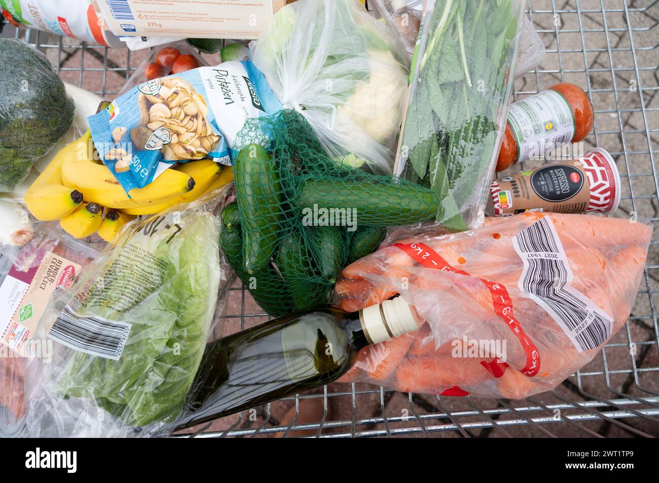 Food in shopping cart, buying fresh vegetable, fruit, grocery in ...