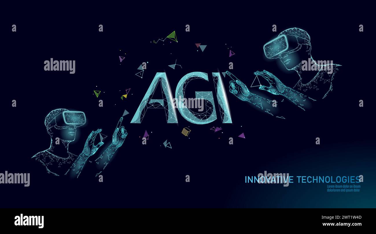 Artificial general intelligence wire web low poly letter symbols ...