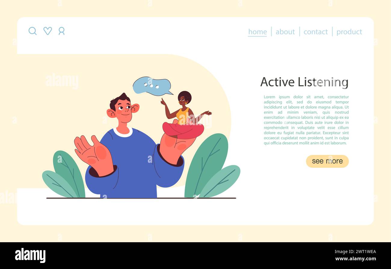 Active listening skill web banner or landing page. Attentive character ...
