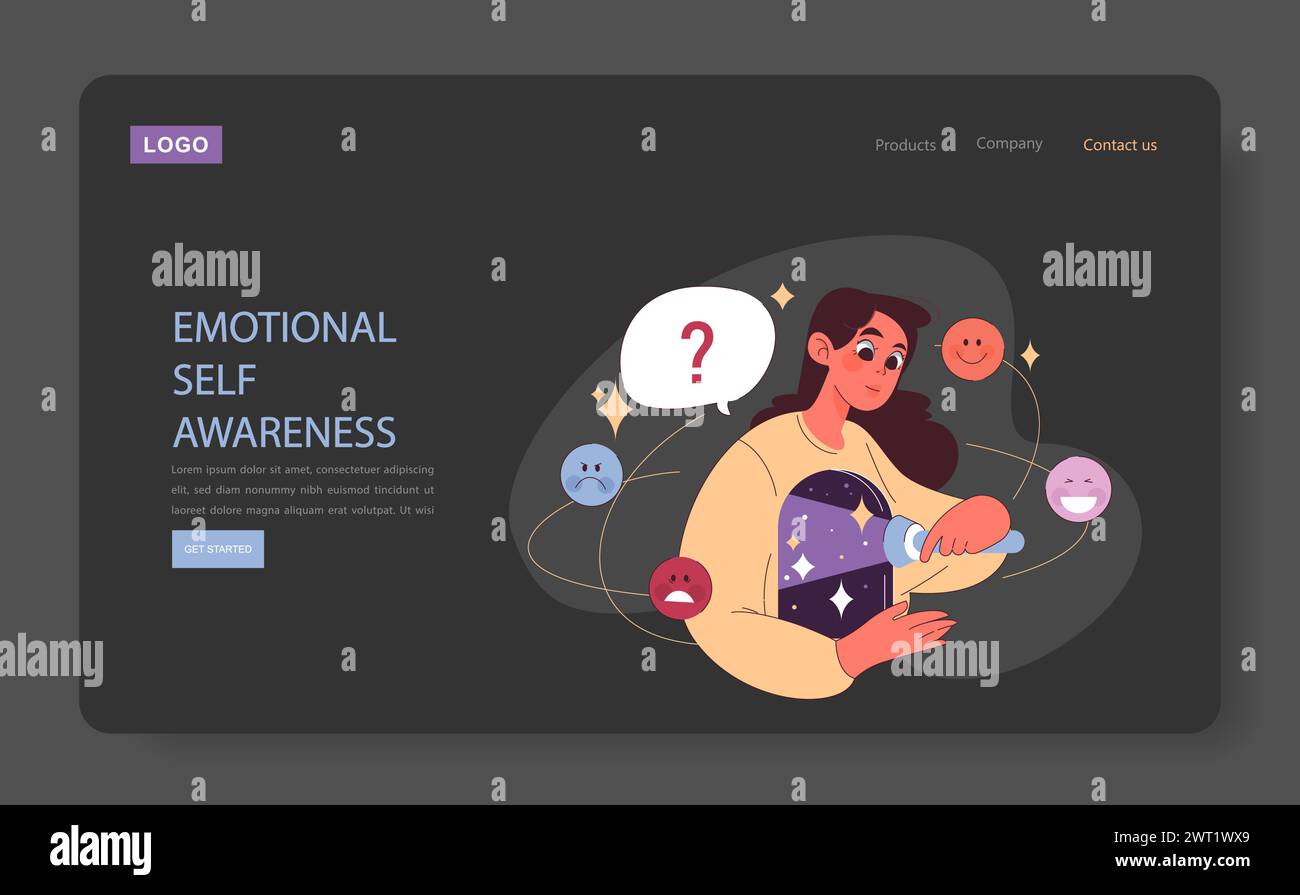 Emotional self-awareness dark mode or night mode web banner or landing ...