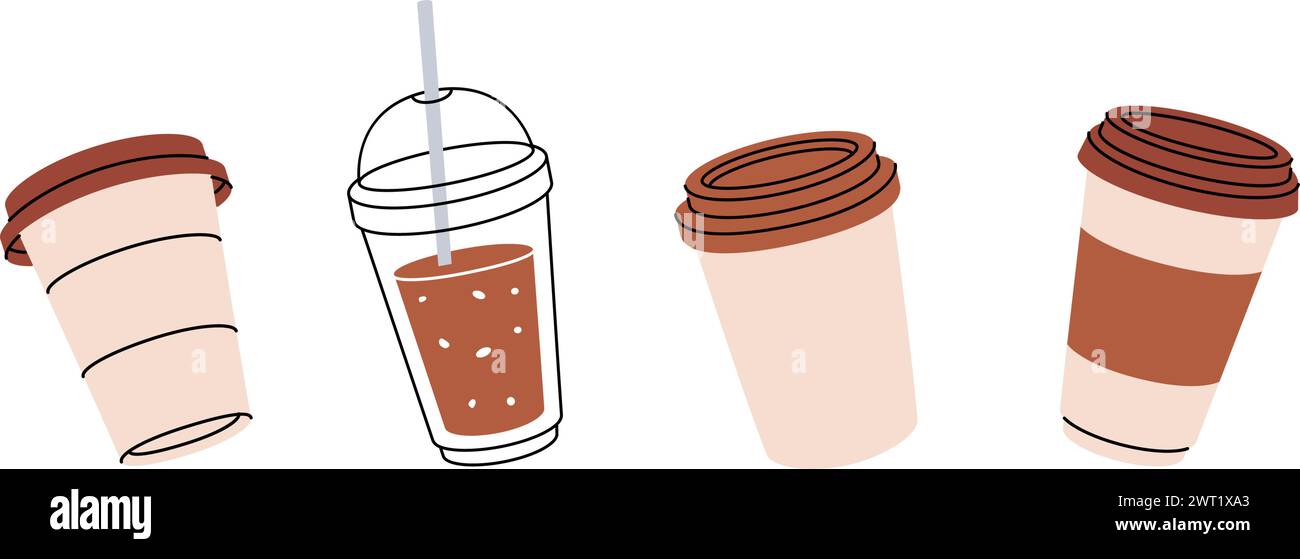 Coffee takeaway cups. Hand drawn elements for cafe menu, coffee shop ...