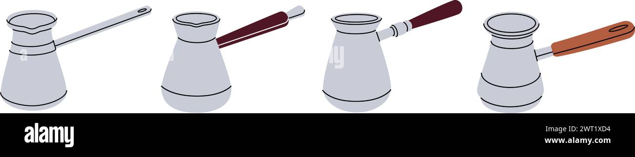 Turkish coffee brewing pots. Hand drawn elements for cafe menu, coffee ...