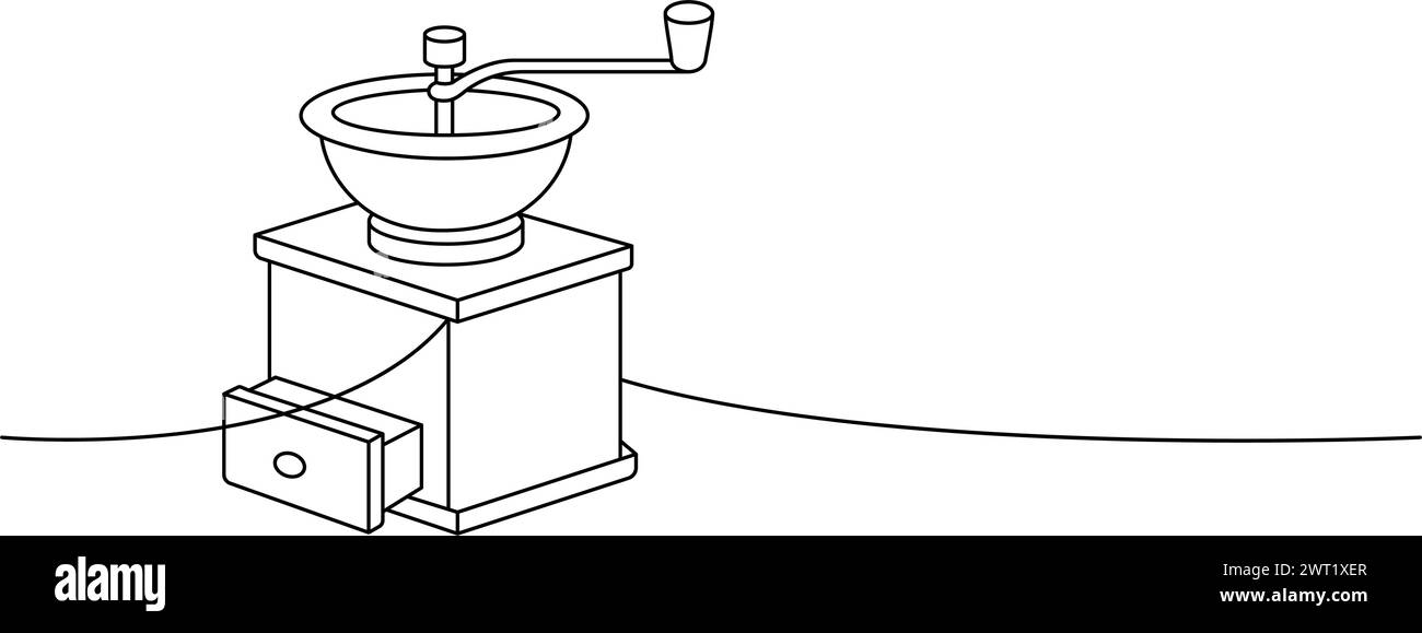 Coffee grinder one line continuous drawing. Hand drawn elements for ...