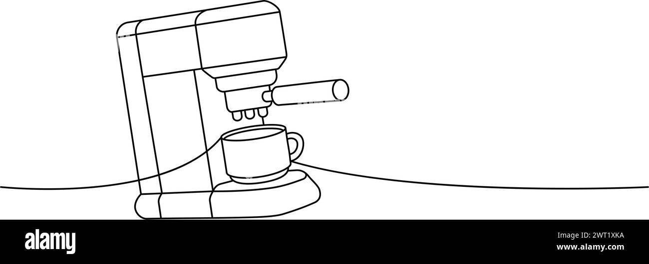 Coffee machine with cup one line continuous drawing. Hand drawn ...