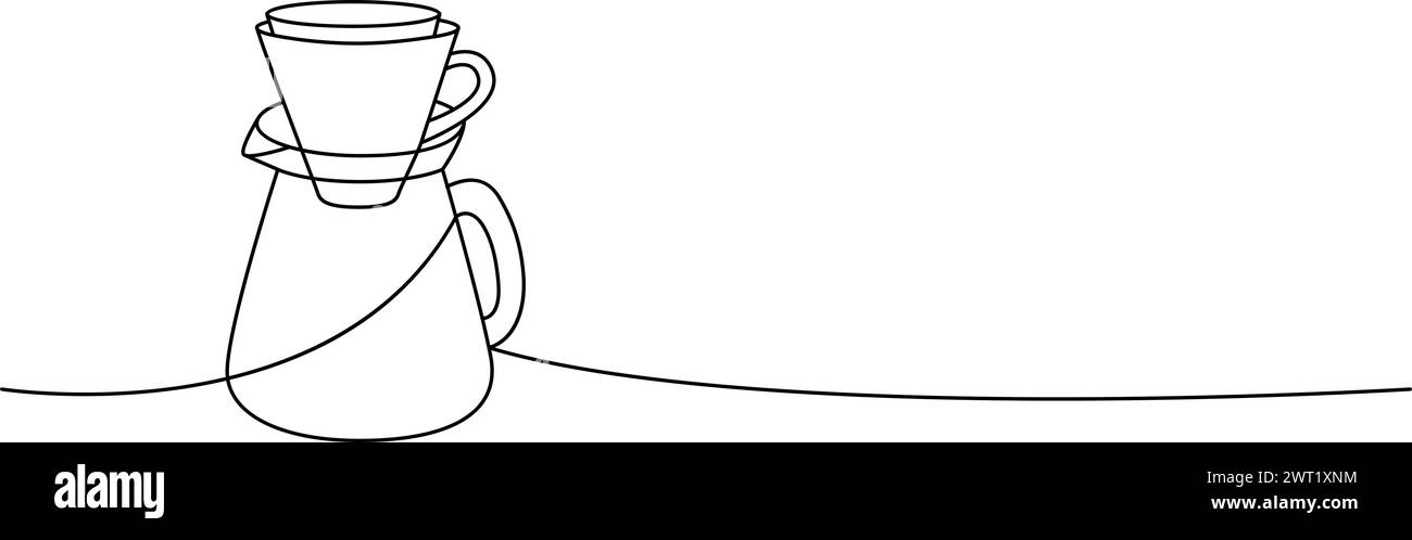 Coffee maker with paper filter one line continuous drawing. Hand drawn ...
