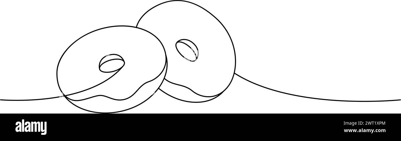 Take away donuts one line continuous drawing. Bakery sweet pastry food ...