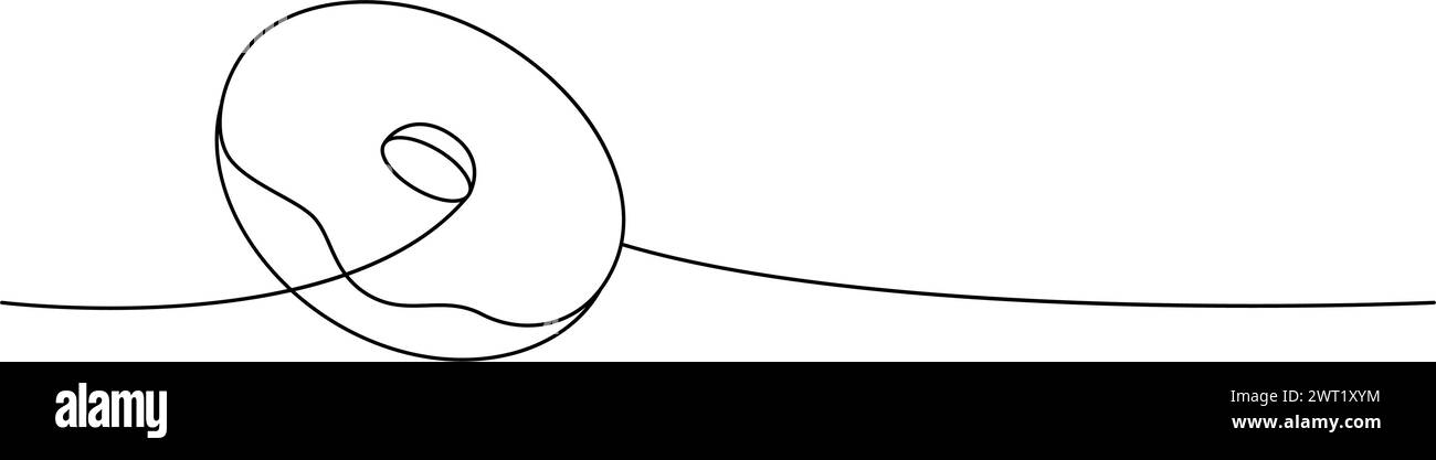 Glazed donut one line continuous drawing. Bakery sweet pastry food ...