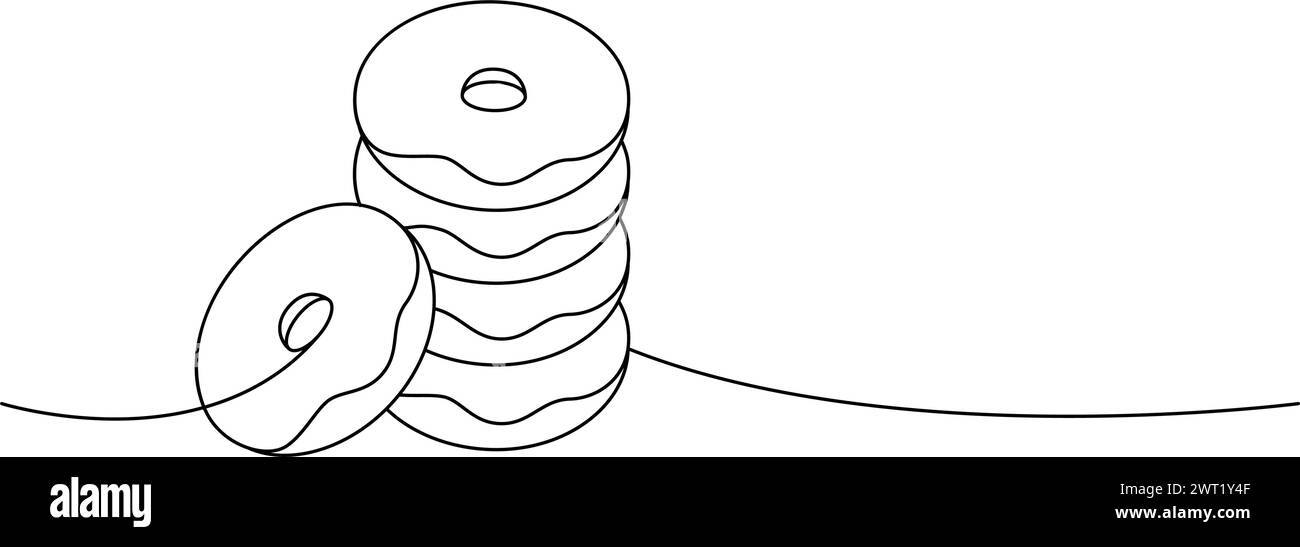 Delicious doughnuts one line continuous drawing. Bakery sweet pastry ...