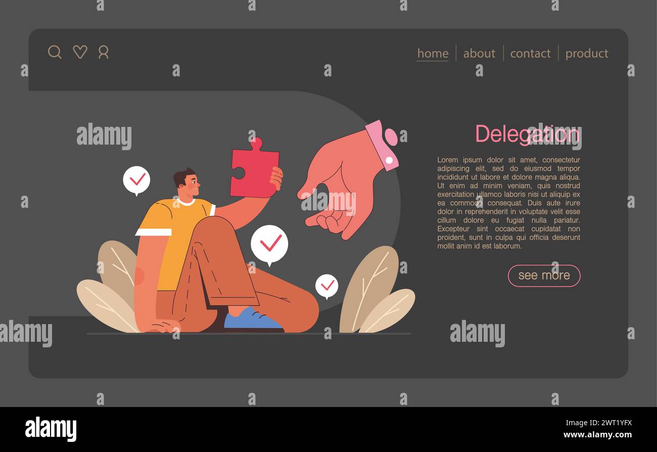 Delegation web banner or landing page dark or night mode. Task assignment and control. Manager ...