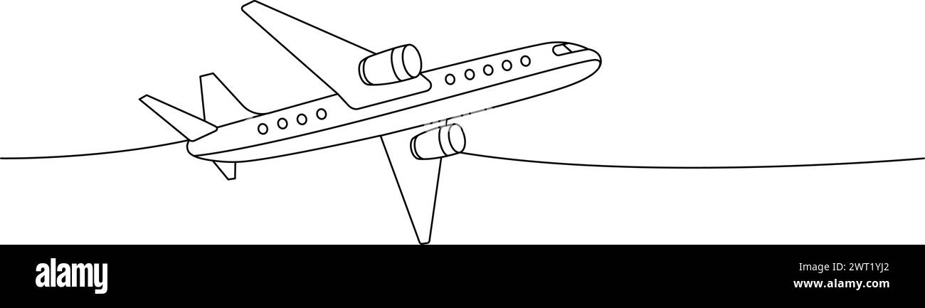 Plane, passenger aircraft one line continuous drawing. Different air ...