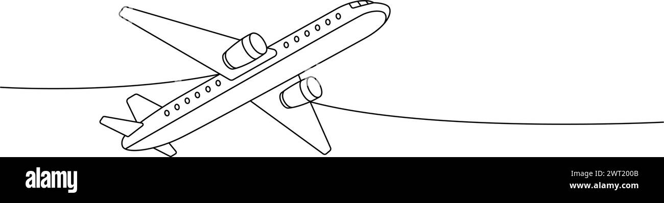 Air transport, passenger aircraft one line continuous drawing ...