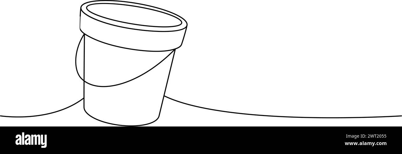 Water bucket, plastic basin, cleaning bowl one line continuous drawing ...