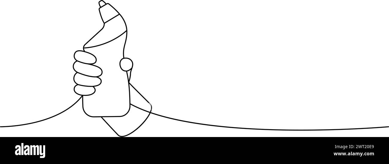 Hand with toilet cleaner one line continuous drawing. Cleaning service ...
