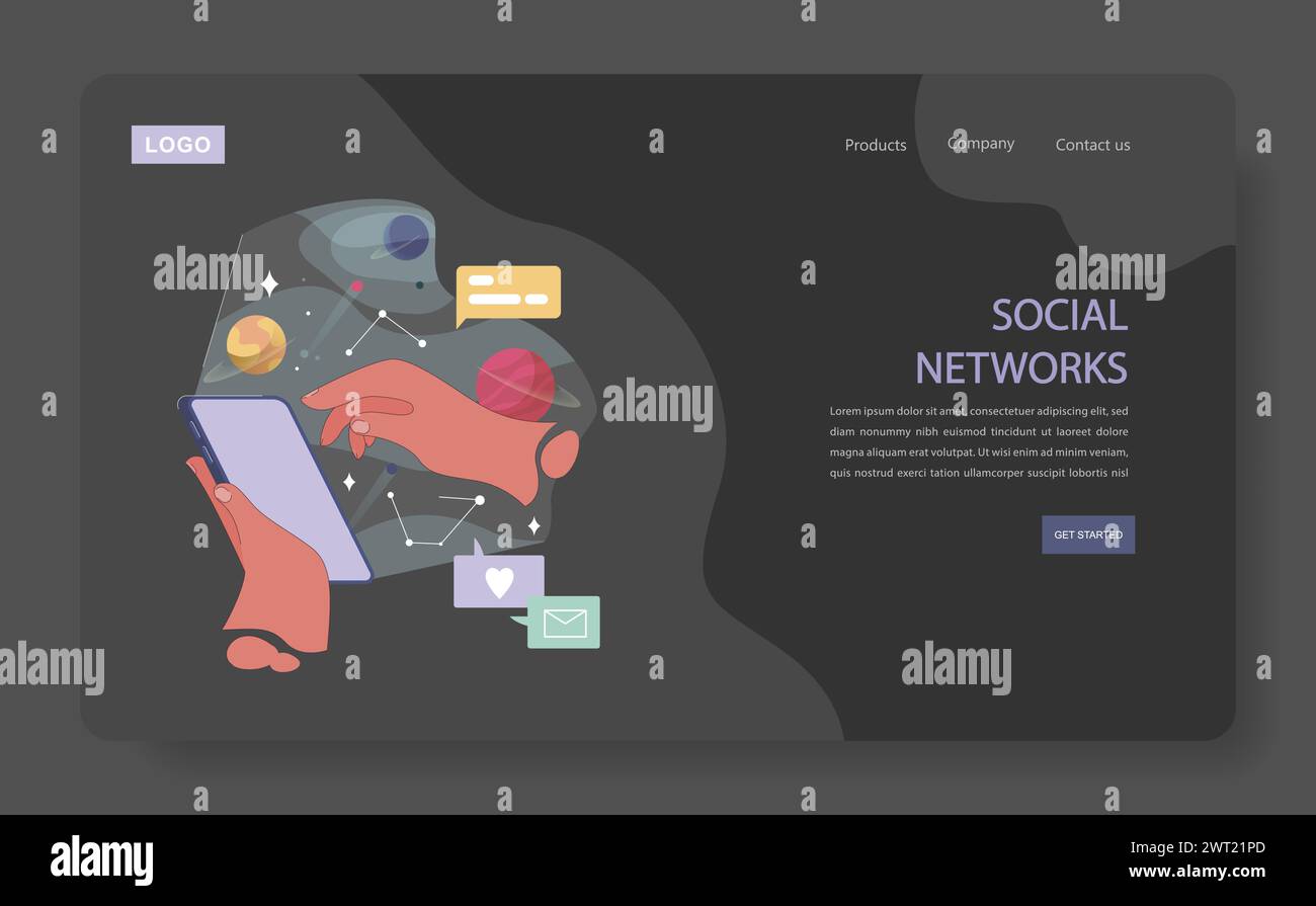 Loneliness web banner or landing page dark or night mode. Unhappy ...