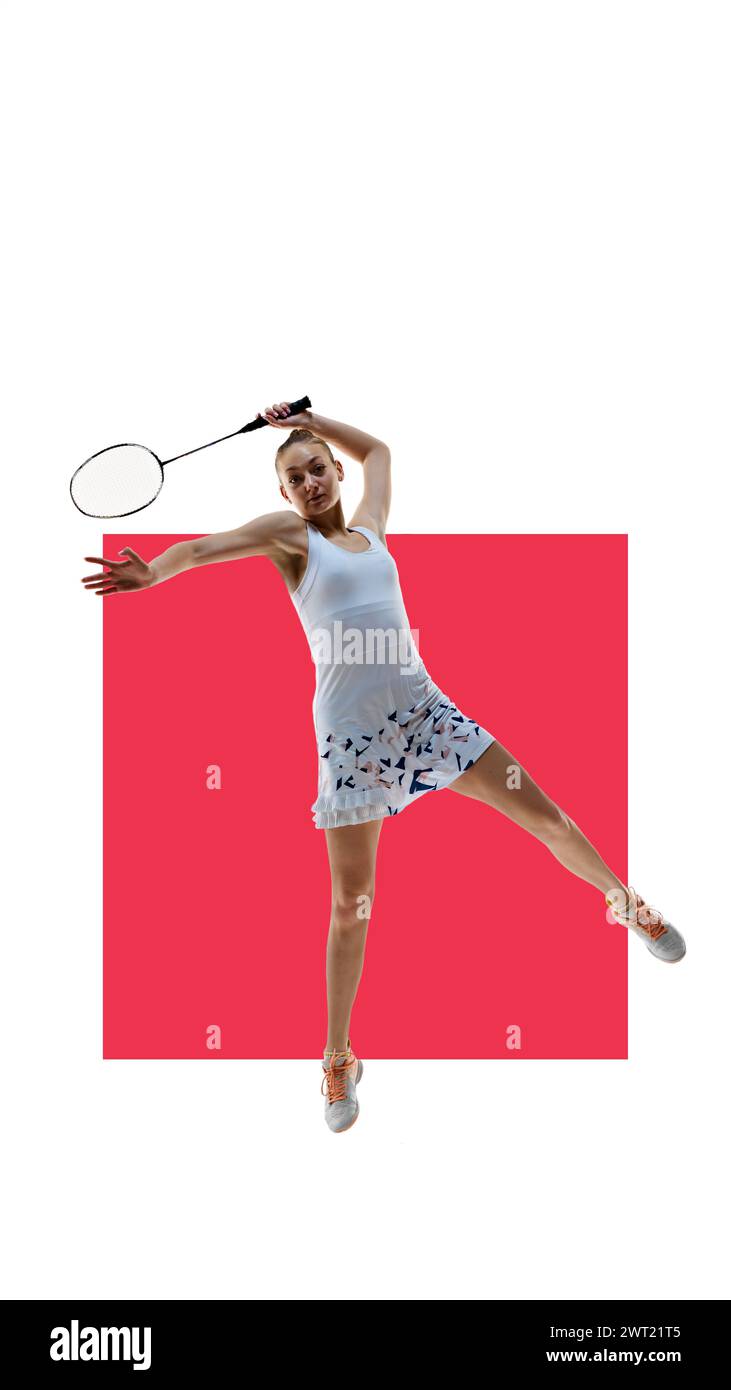 Dynamic image of motivated athlete in motion, young woman playing ...