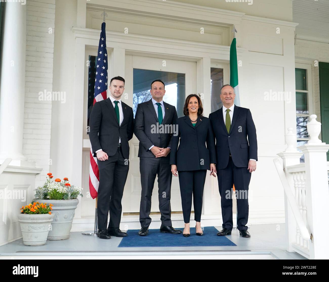 Taoiseach Leo Varadkar and partner Matt Barrett (left) with the US Vice ...