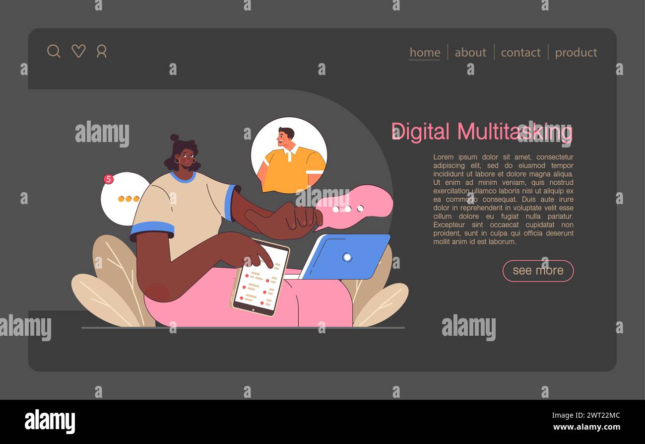 Digital multitasking web banner or landing page dark or night mode ...