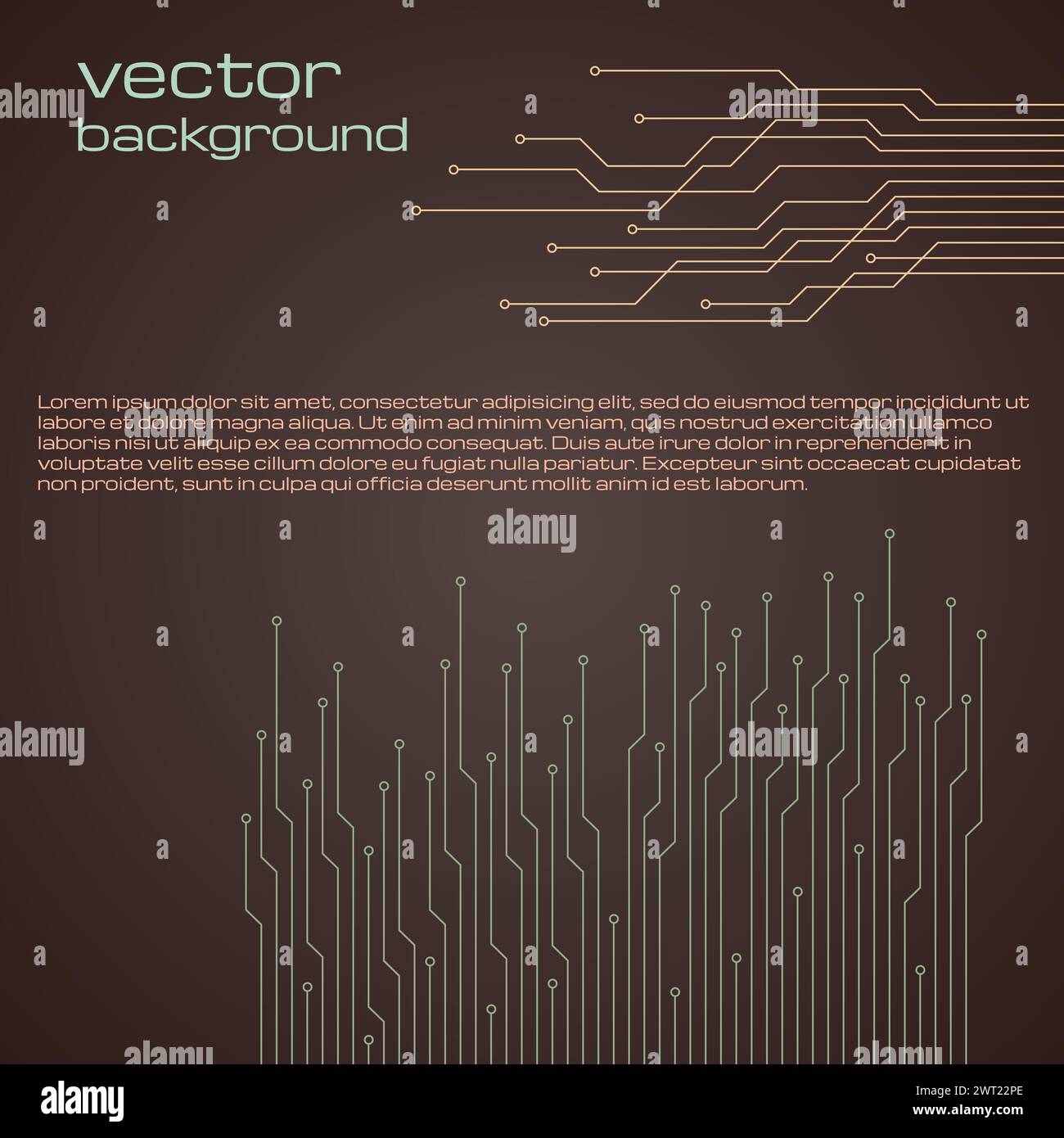 Abstract technological brown background with elements of the microchip ...