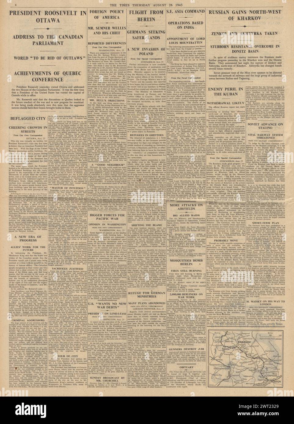 1943 The Times reporting RAF bomb Berlin, Mountbatten to lead attack on ...