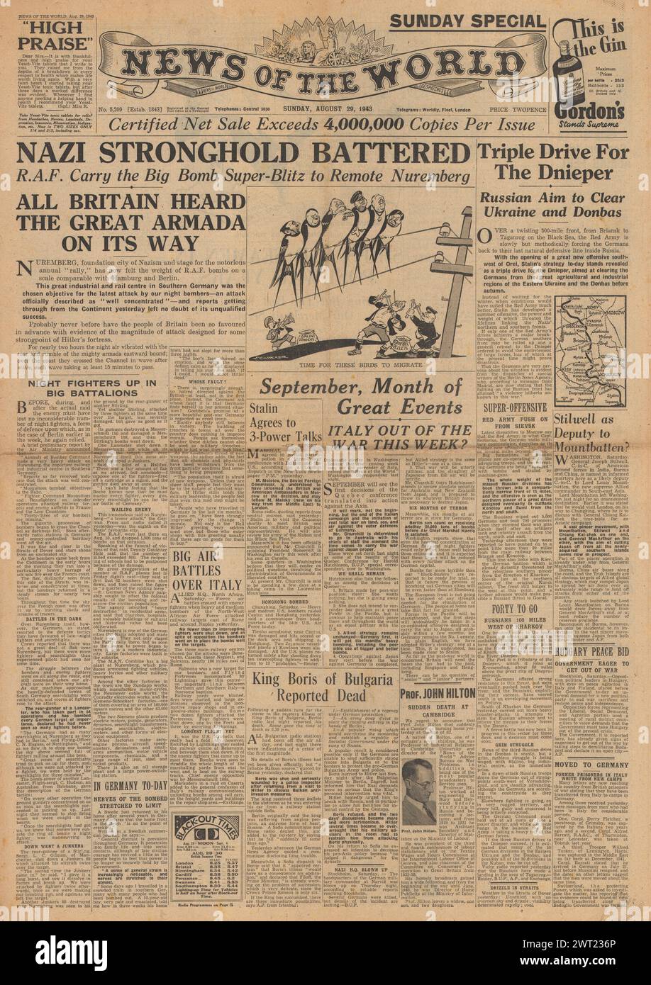 1943 News Of The World front page reporting RAF bomb Nurnberg, Red Army ...