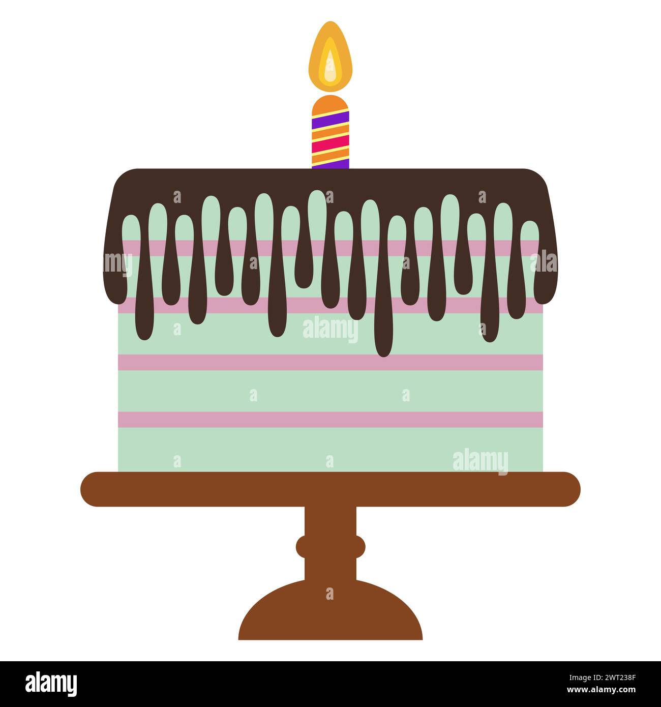 Sweet birthday cake with burning candle. Colorful holiday dessert ... Sweet birthday cake with burning candle. Colorful holiday dessert ...