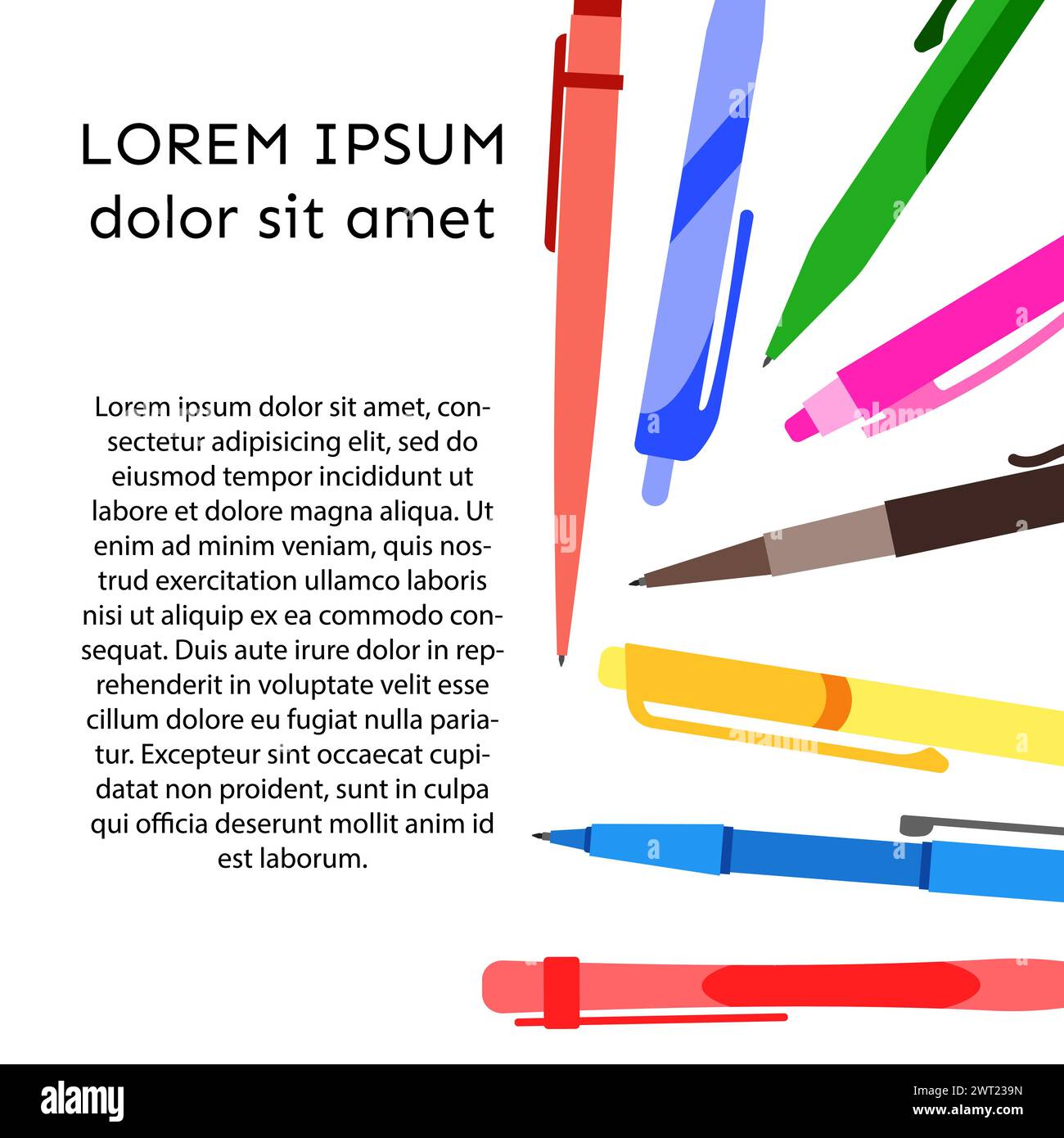 Background with pens and pencils and place for your text. Vector ...