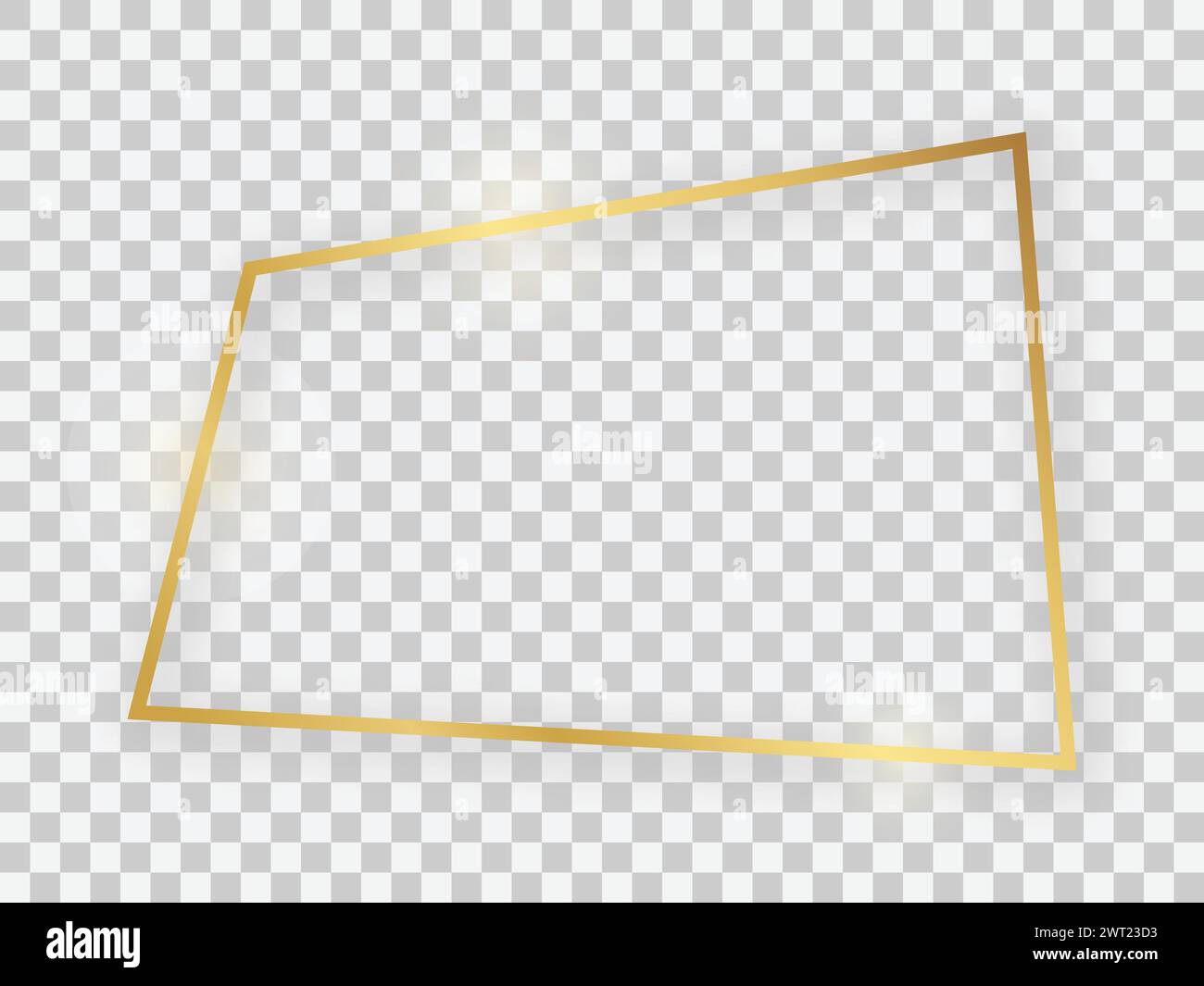 Gold shiny rectangular frame with glowing effects and shadows on ...