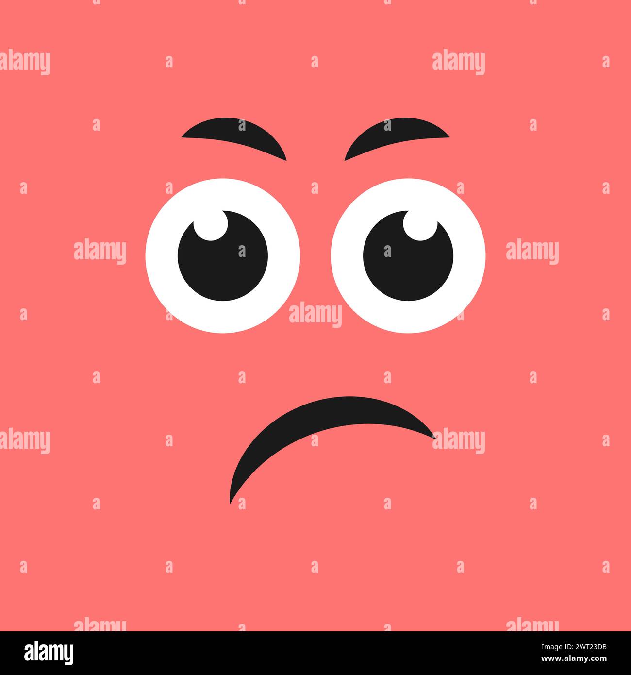 Displeased face with emotions of perplexity on color background. Vector ...