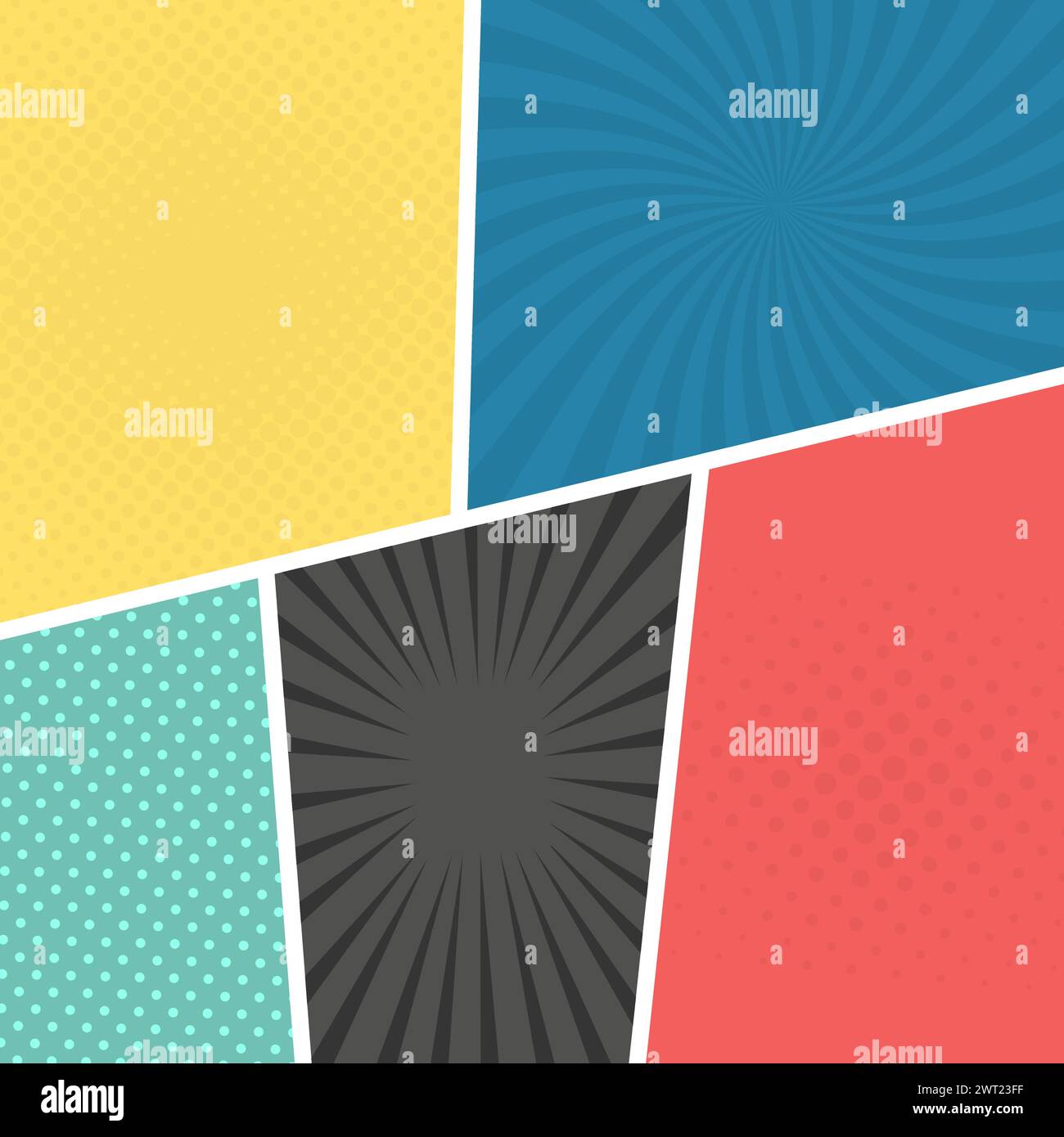 Colorful comic book page background in pop art style. Empty template ...