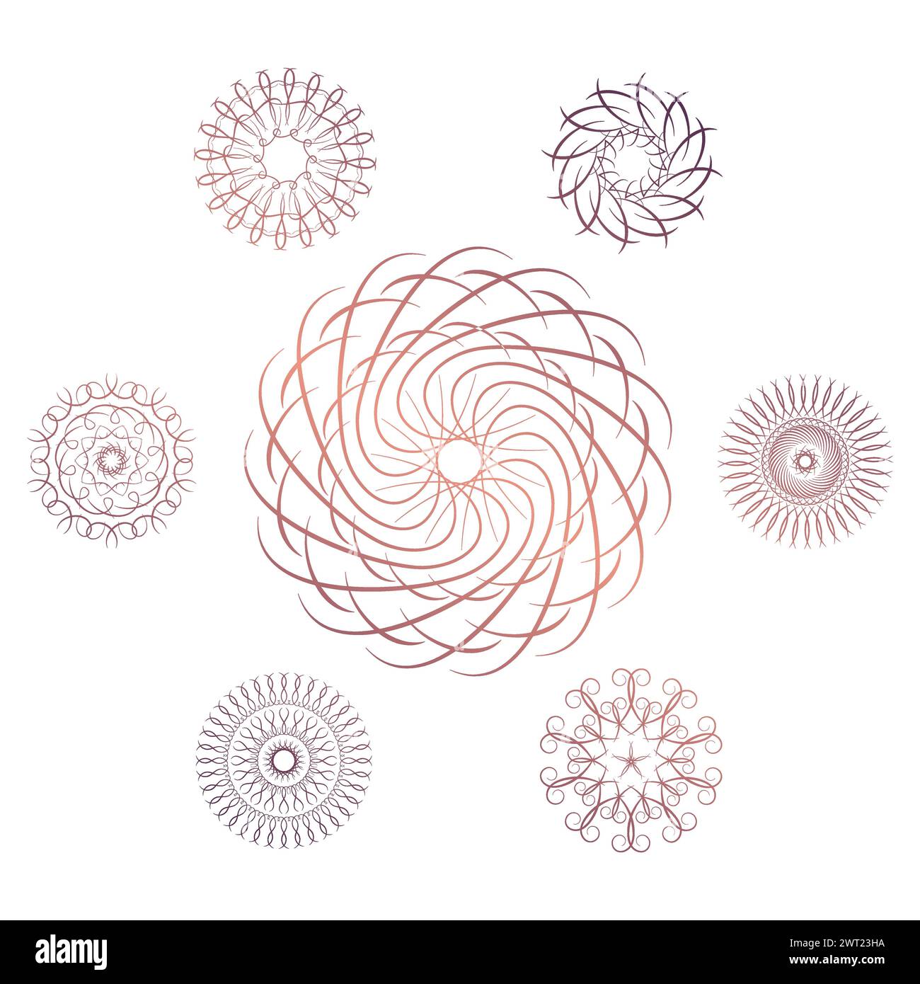 Set of seven geometric circular elements. Vector monogram on white background. Vector ...