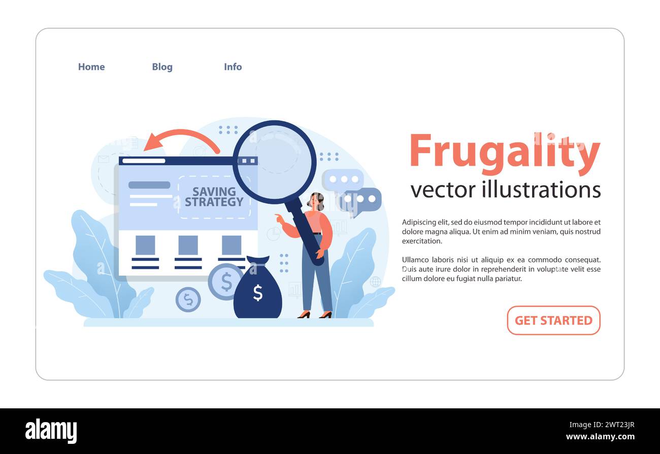 Frugality web banner or landing page. Financial crisis. Young woman ...