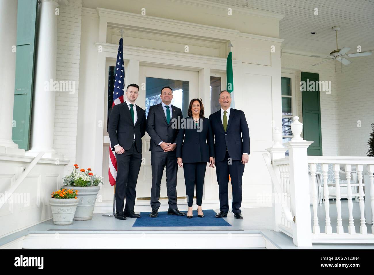 Taoiseach Leo Varadkar and partner Matt Barrett (left) with the US Vice ...