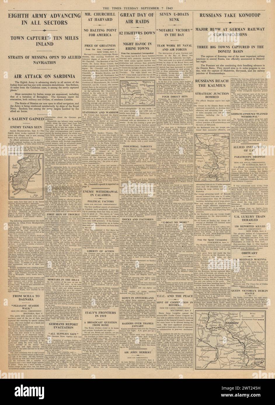 1943 The Daily Telegraph front page reporting Allied invasion of Italy ...