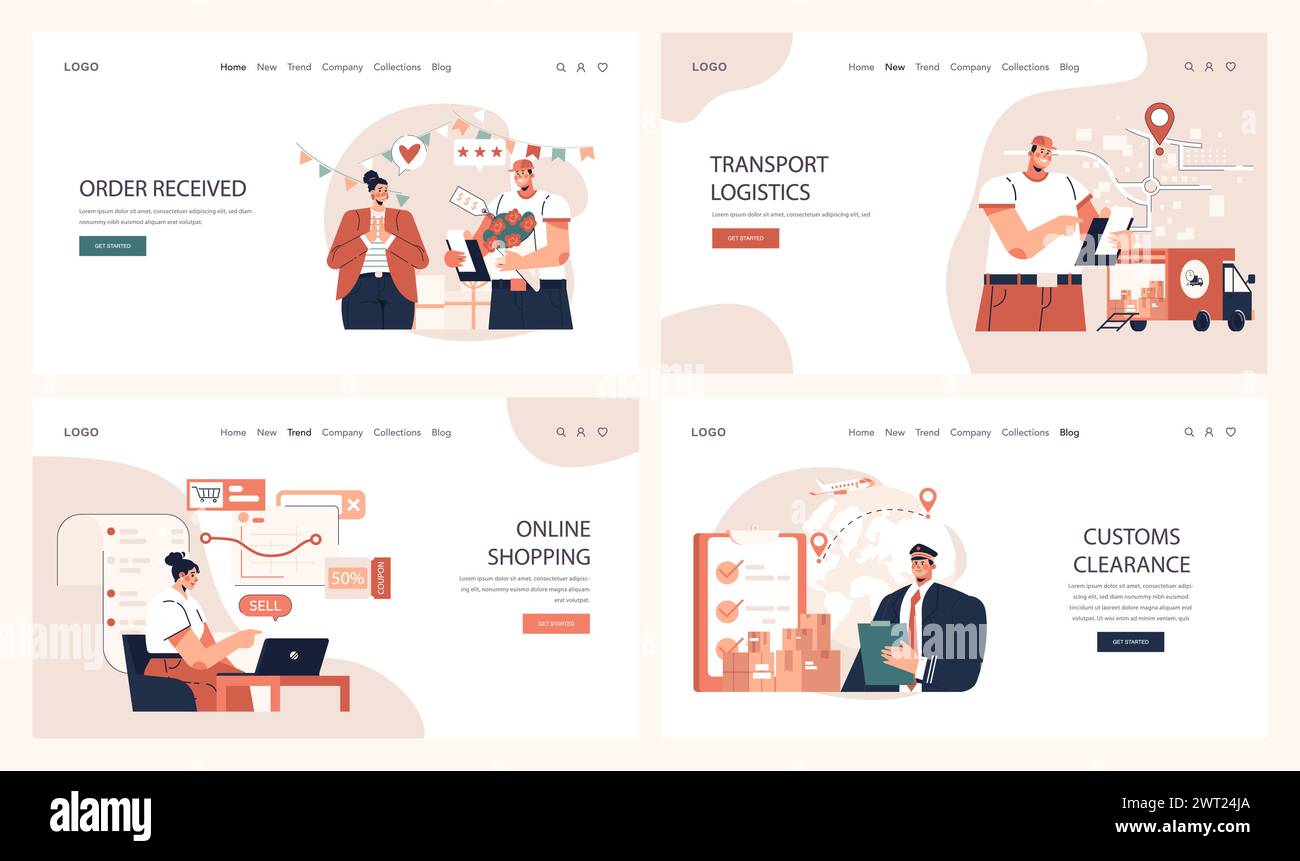 Delivery of goods web banner or landing page set. Warehousing ...