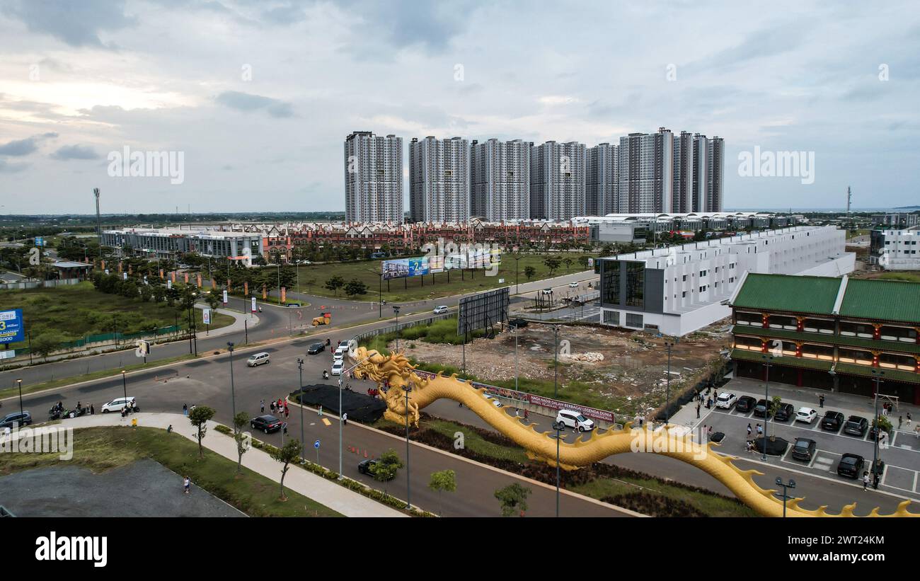 Aerial view of typical modern residential area in PIK - Pantai Indah ...