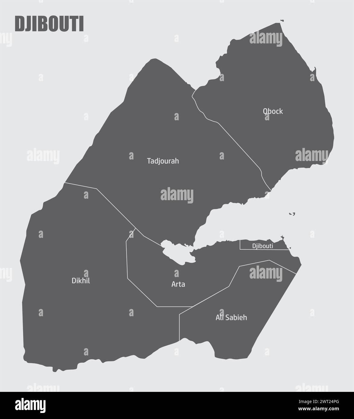 Djibouti administrative map isolated on gray background Stock Vector ...
