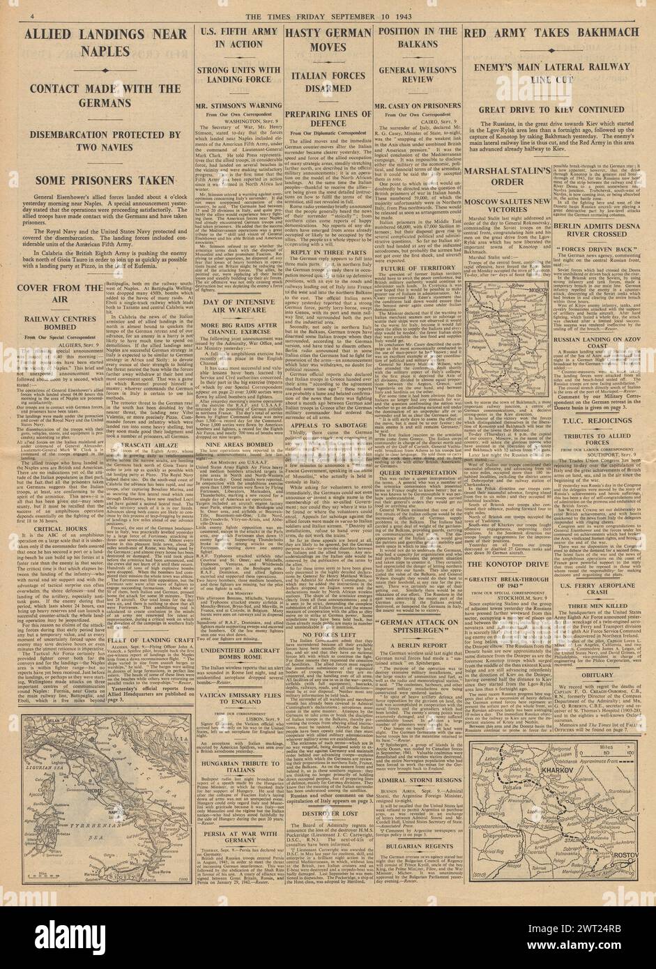 1943 The Times reporting Battle for Naples and Red Army capture ...