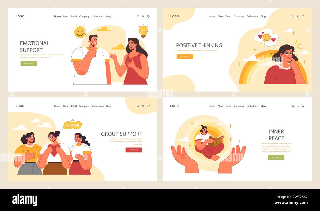 Positive psychology web banner or landing page set. Positive thinking ...