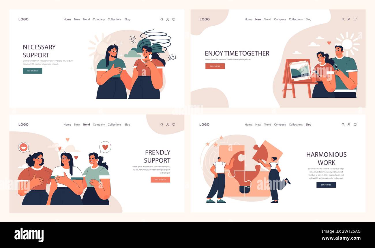 Positive relationships web banner or landing page set. Loving family ...