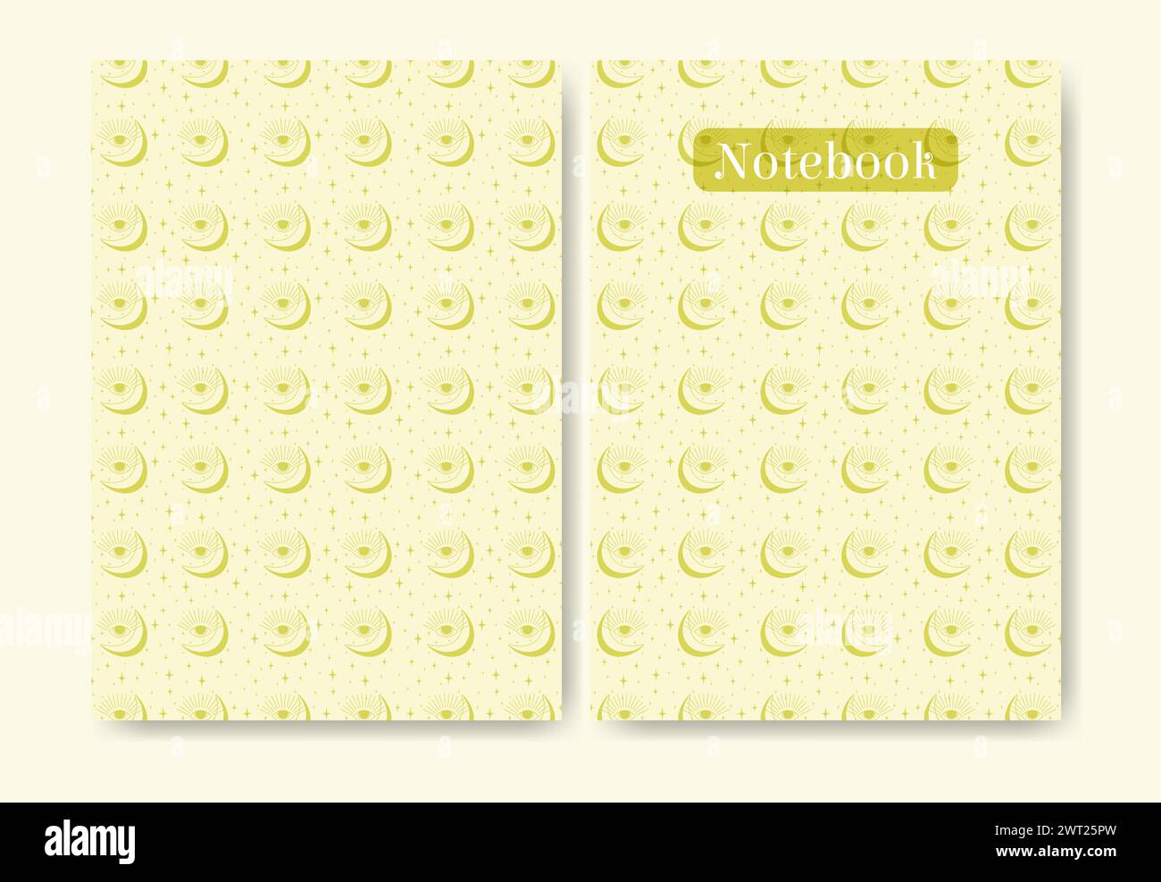 Notebook yellow colored cover. Diary with mystic elements pattern ...