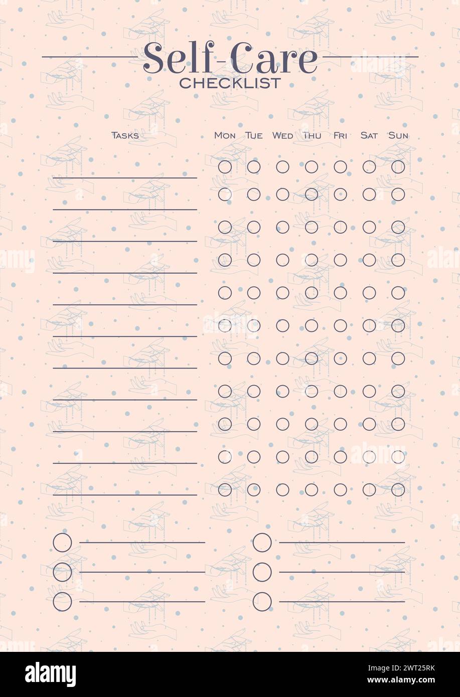 Self-care planner list. Worksheet template with witchcraft pattern ...