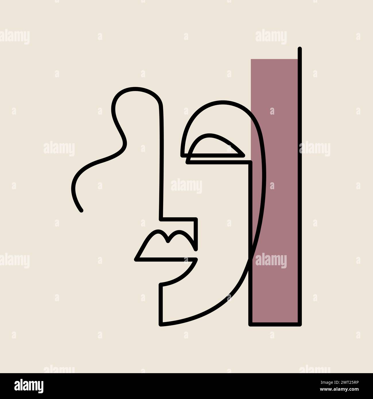 Abstract minimalist face one line drawing. Portrait of beautiful woman ...