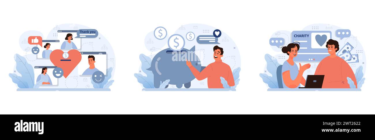 Charity and charitable foundation set. Help for people in need. Humanitarian aid, donations ...