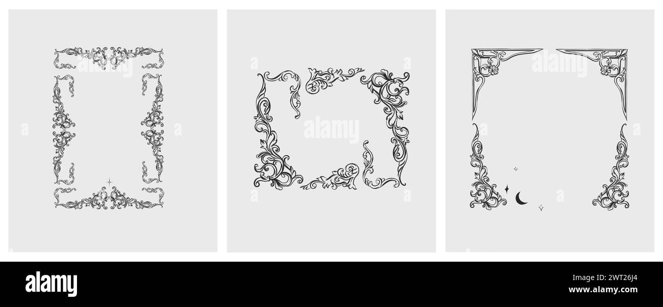 Hand drawn vector abstract outline,graphic,line vintage baroque ...